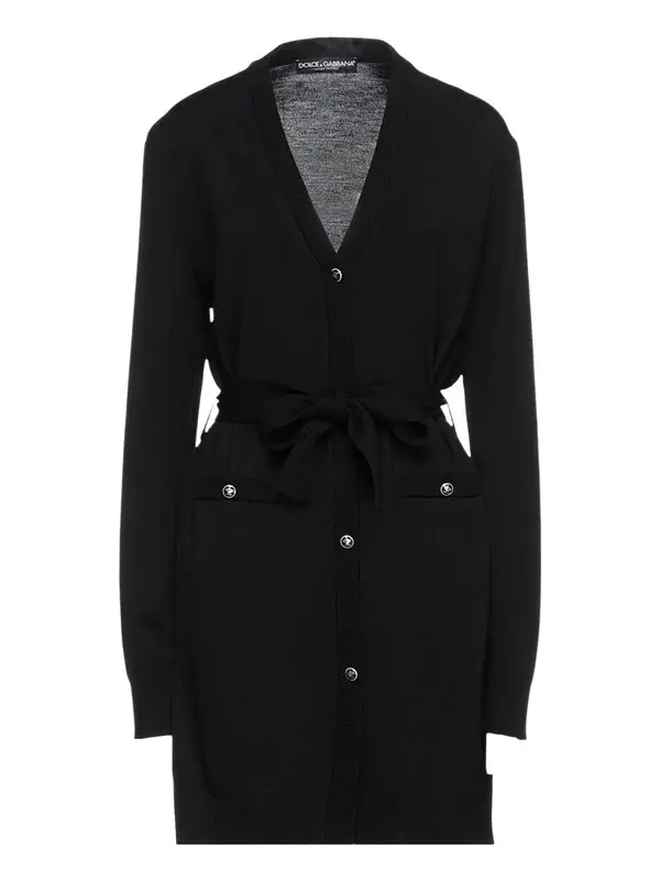 Dolce & Gabbana V-neck Long-sleeve Knit Belted Cardigan - Black
