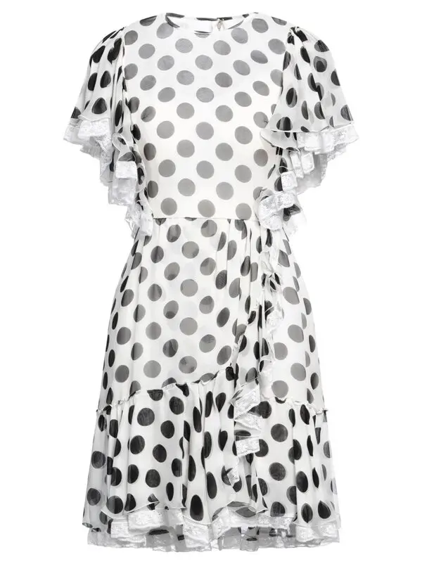 Dolce & Gabbana Flared Polka-dot Lace Chiffon Dress - White