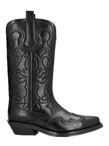 GANNI Embellished Leather Cowboy Boots - Black