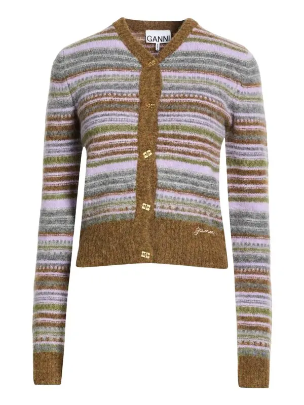 GANNI Striped Button-front Cardigan - Gray