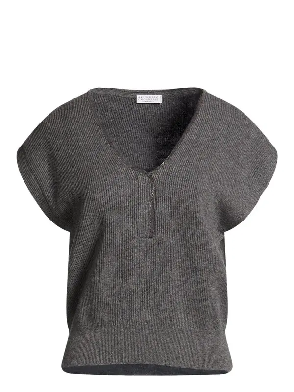Brunello Cucinelli Sleeveless V-neck Top With Logo Detail - Black