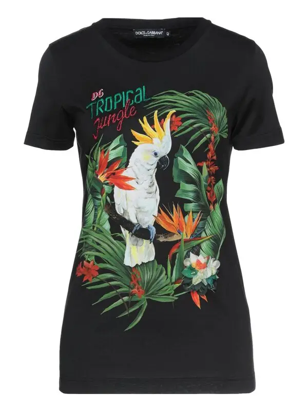Dolce & Gabbana Cotton Tropical Print T-shirt - Black