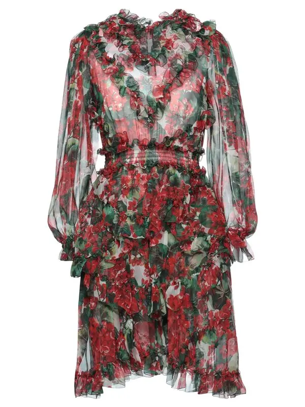 Dolce & Gabbana Floral Print Long Sleeve Dress - Red