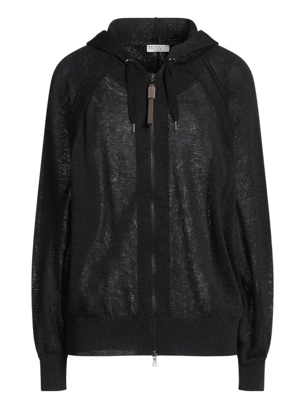 Brunello Cucinelli Long Sleeve Knitwear With Zipper Closure And Hood - Black