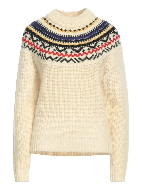 Isabel Marant Étoile Crewneck Heavy Knit Sweater With Patterned Yoke - Nude