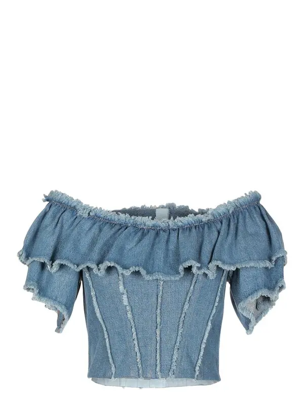 Dolce & Gabbana Medium Wash Denim Off-the-shoulder Top - Blue