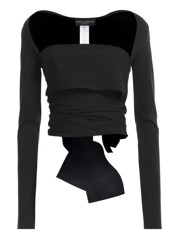 Dolce & Gabbana Long Sleeve Square Neck Cropped Top - Black