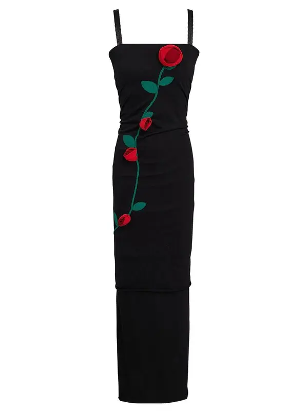 Dolce & Gabbana Sleeveless Appliquéd Square Neck Dress - Black