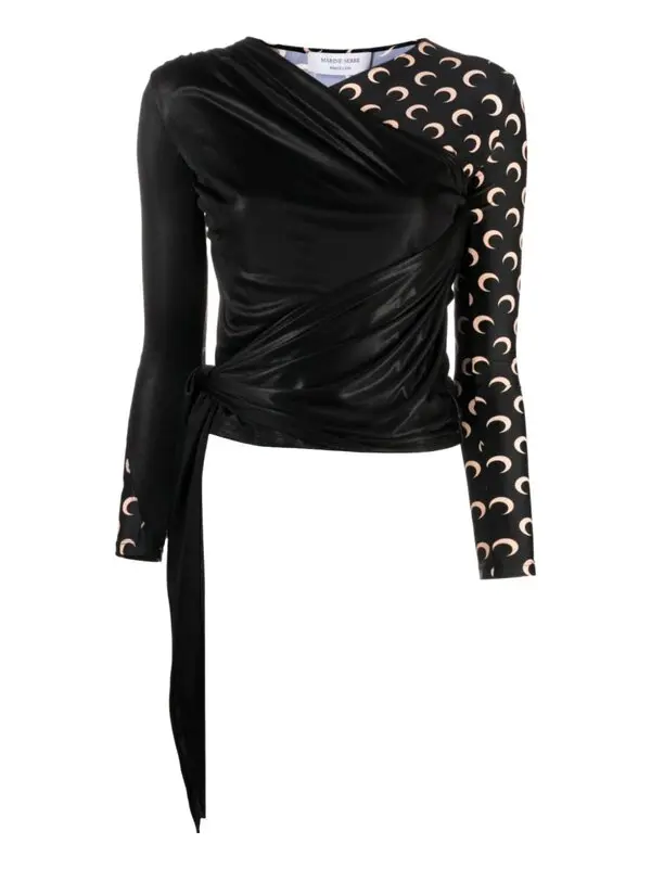 MARINE SERRE Regenerated Panelled Draped Jersey Top - Black