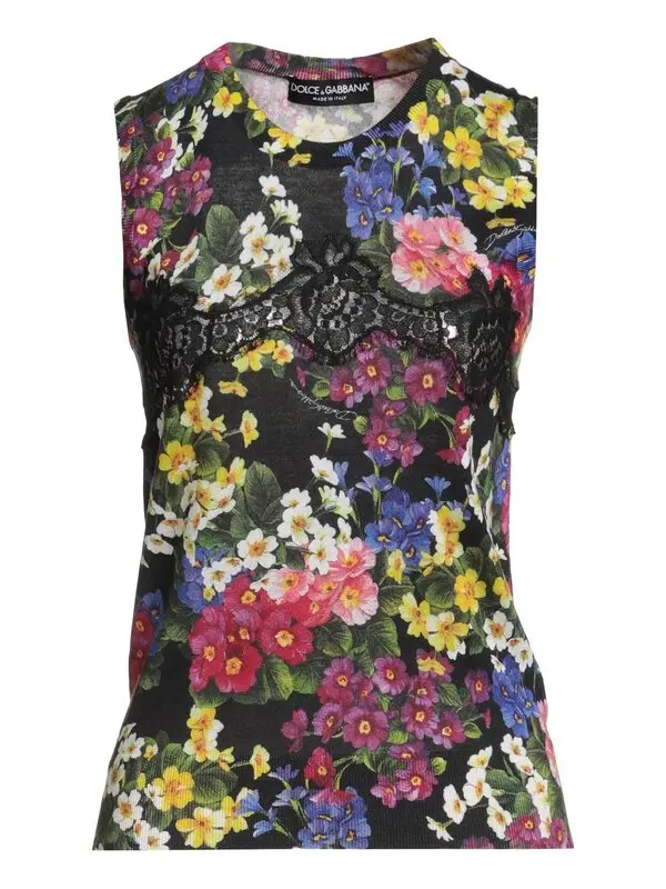 Dolce & Gabbana Floral Print Sleeveless Crewneck Jumper - Black