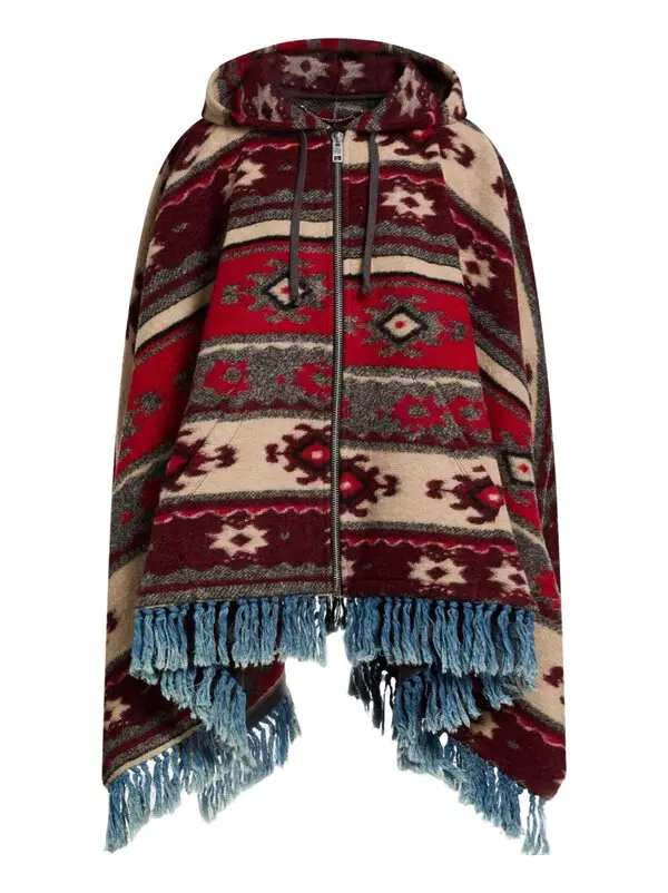 DIESEL® Woolen Printed Zip-up Hooded Cape - Brown