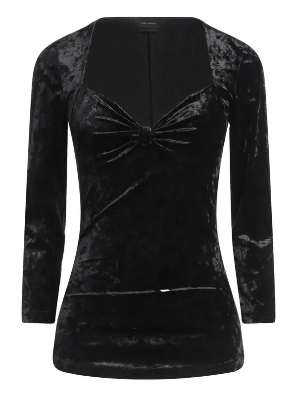 Isabel Marant Étoile Long Sleeve V-neck Velvet Top - Black