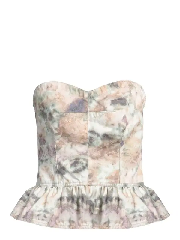 Isabel Marant Étoile Strapless Peplum Top With Tie & Dye Print - White