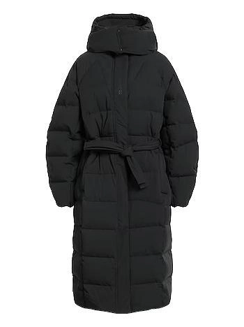 GANNI Long Goose Down Jacket With Detachable Hood And Belt - Black