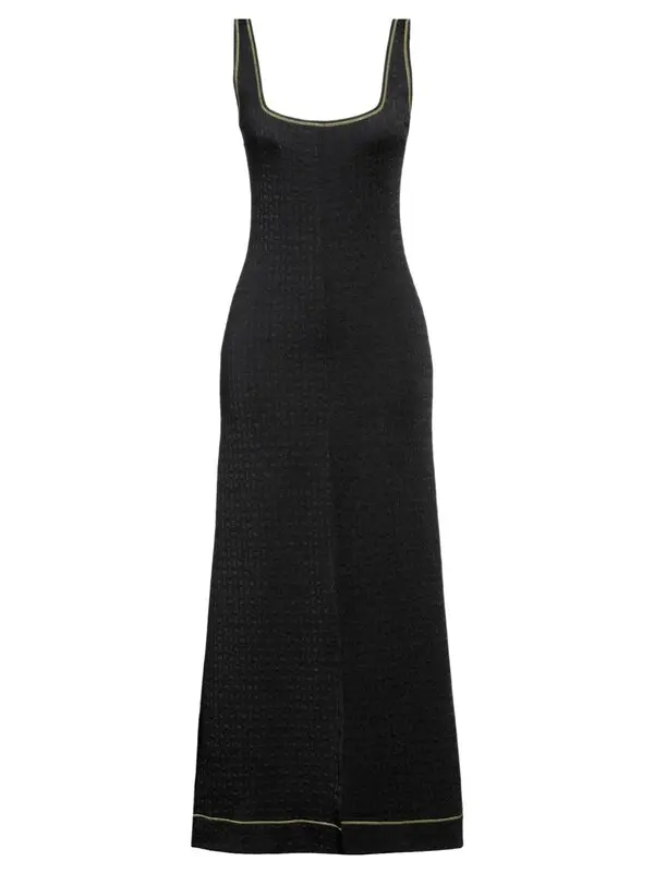 GANNI Fitted Embroidered Round Neck Sleeveless Maxi Dress - Black