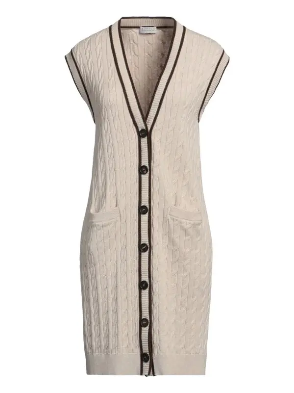 Brunello Cucinelli Sleeveless Cardigan With Pockets - Nude