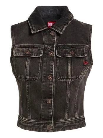 DIESEL® Sleeveless Denim Vest With Button Fastenings And Flap Pockets - Black