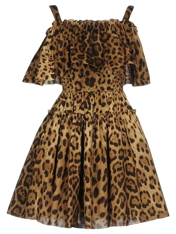 Dolce & Gabbana Leopard Print Short Sleeve Dress - Brown