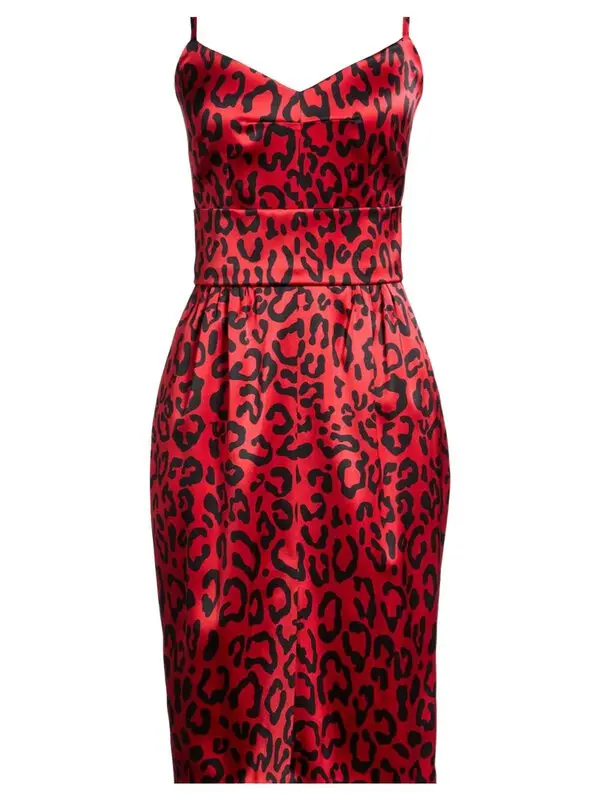 Dolce & Gabbana Leopard Print Sling Bodycon Dress - Red