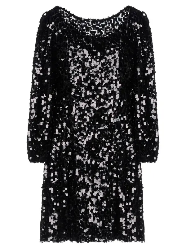Dolce & Gabbana Sequined Mesh Long-sleeve Dress - Black