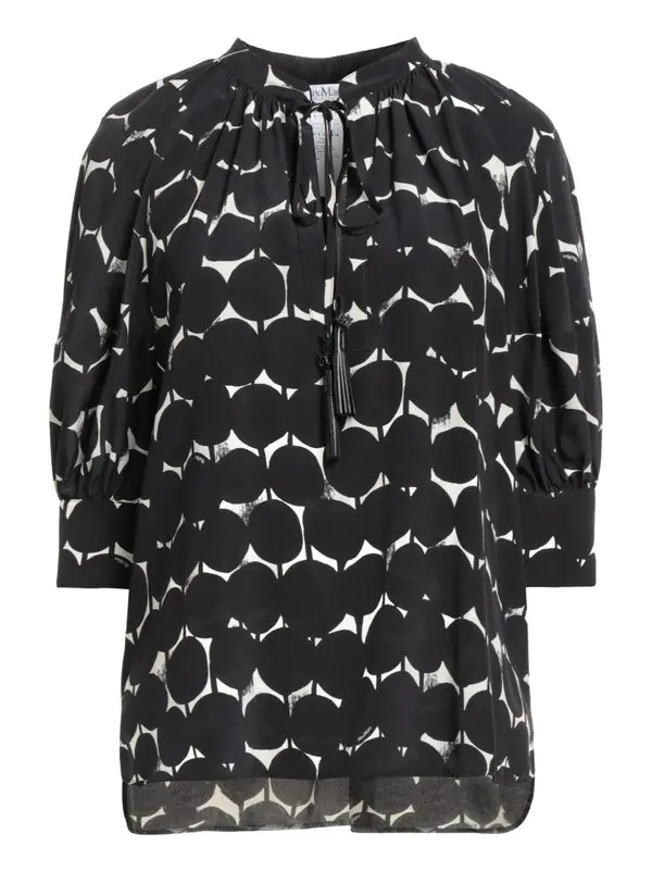 Max Mara Three-quarter Sleeve Tie-neck Top - Black