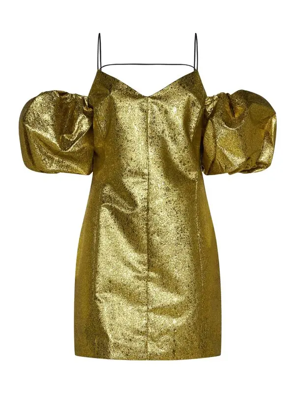 Stine Goya Metallic Bubble Sleeve Dress - Green