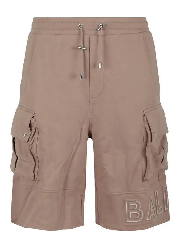 Balmain Logo Detailed Drawstring Cargo Shorts - Nude