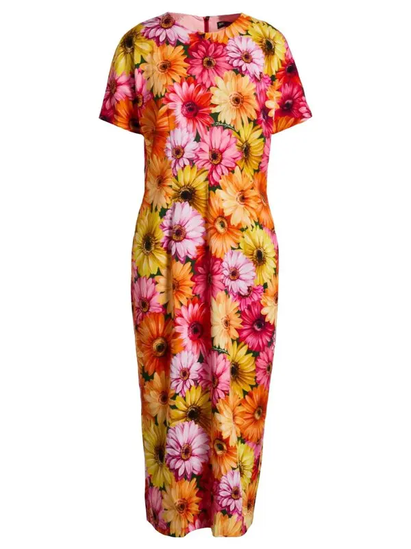 Dolce & Gabbana Floral Print Crewneck Midi Dress - Red
