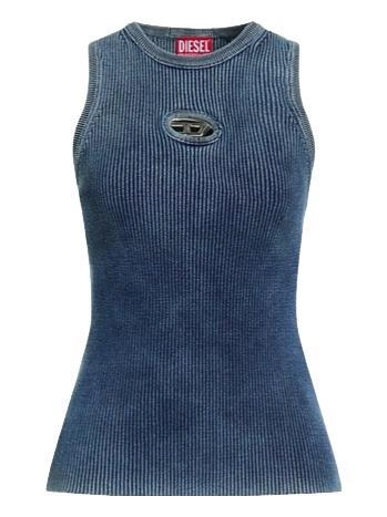 DIESEL® Sleeveless Ribbed Knit Top With Appliqu - Blue