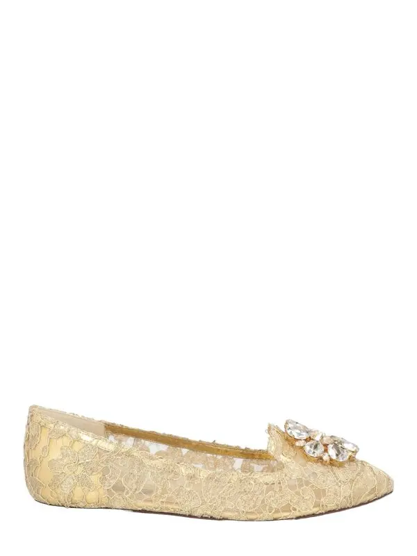 Dolce & Gabbana Lace Embellished Round Toe Slippers - Nude
