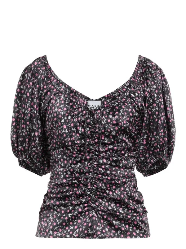 GANNI Floral Pattern Top - Black