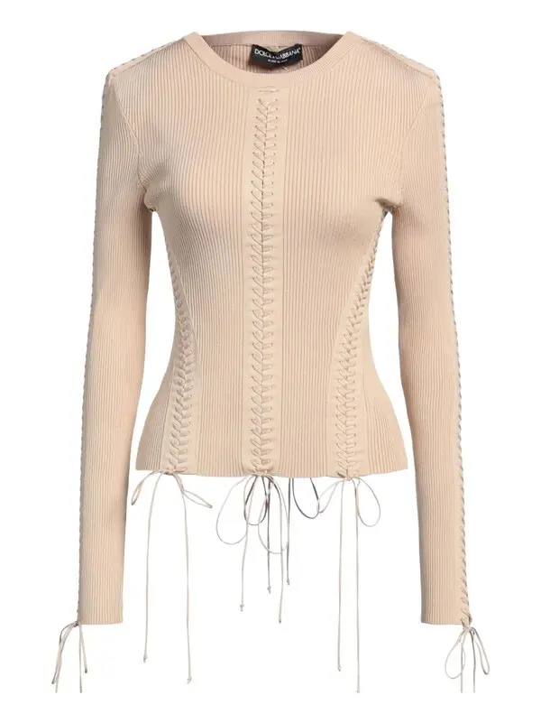Dolce & Gabbana Long Sleeve Knit Top With Lace Detail - Nude