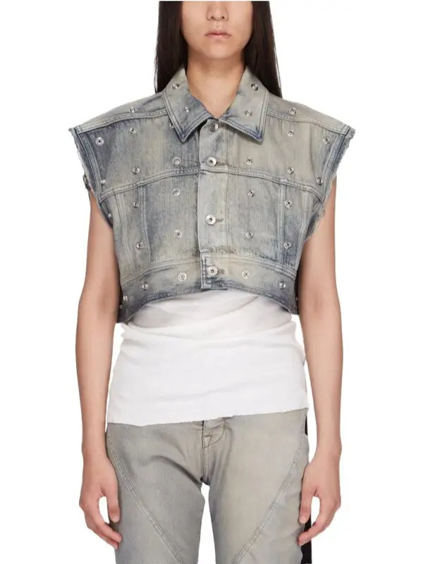 Rick Owens Jumbo Worker Denim Waistcoat - Gray