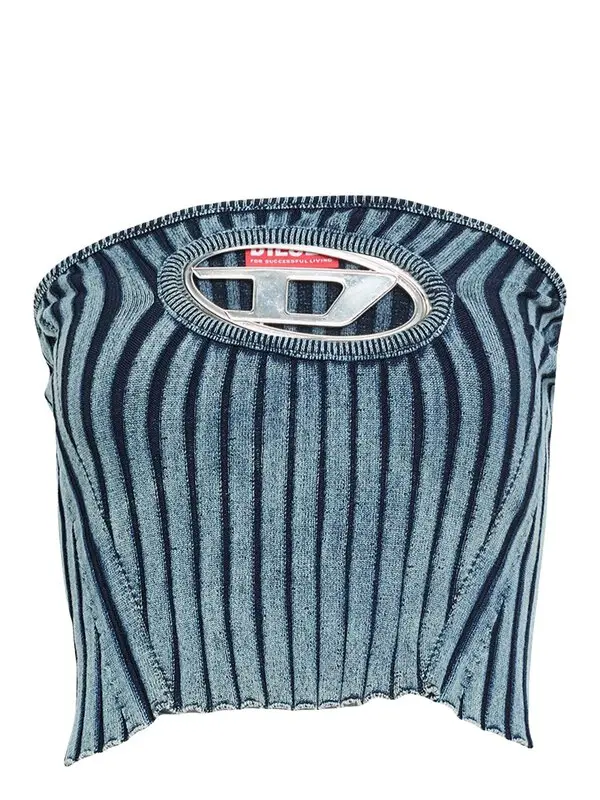 DIESEL® Ribbed-knit Strapless Tube Top With Appliqu - Blue