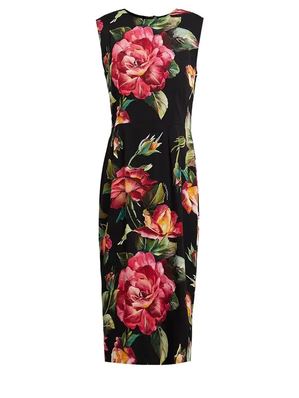 Dolce & Gabbana Floral Print Sleeveless Sheath Dress - Black