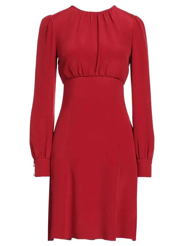 Dolce & Gabbana Satin Crewneck Long Sleeve Dress - Red