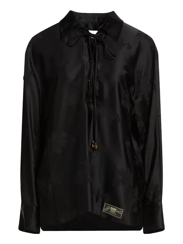 GANNI Long Sleeve Top With Tie Fastening - Black