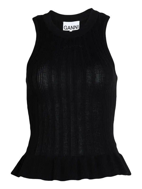 GANNI Knitted Crew Neck Vest - Black