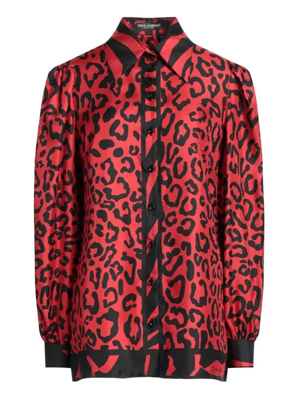 Dolce & Gabbana Leopard Print Satin Shirt - Red