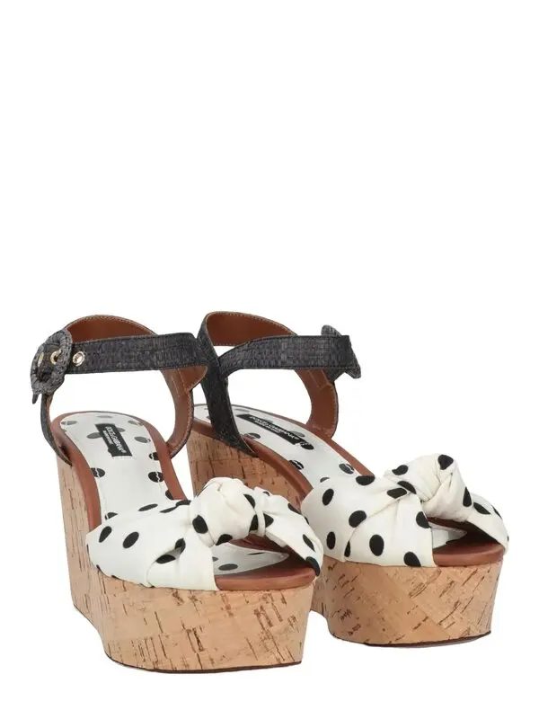 Dolce & Gabbana Woven Straw Wedge Sandals With Polka Dot Detail - Multicolor