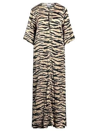 GANNI Tiger Print Satin Dress With 3/4 Sleeves - Nude