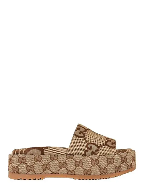 Gucci Gg Pattern Platform Slides - Brown