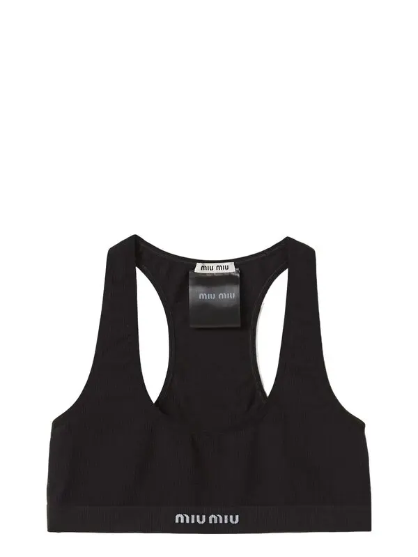 Miu Miu Seamless Racerback Top With Jacquard Logo - Black