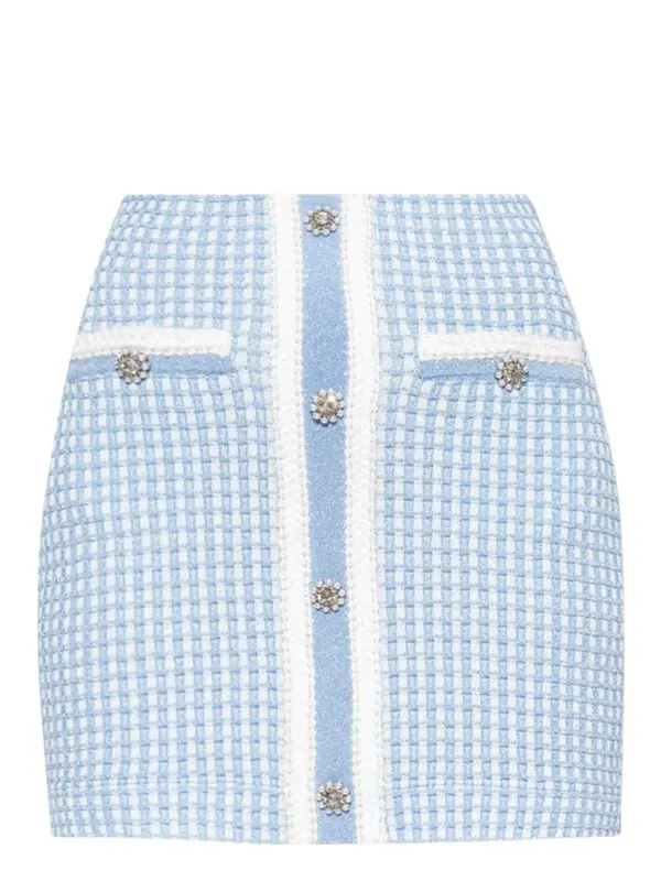 SELF-PORTRAIT Lurex Knitted Plaid Mini Skirt - Blue