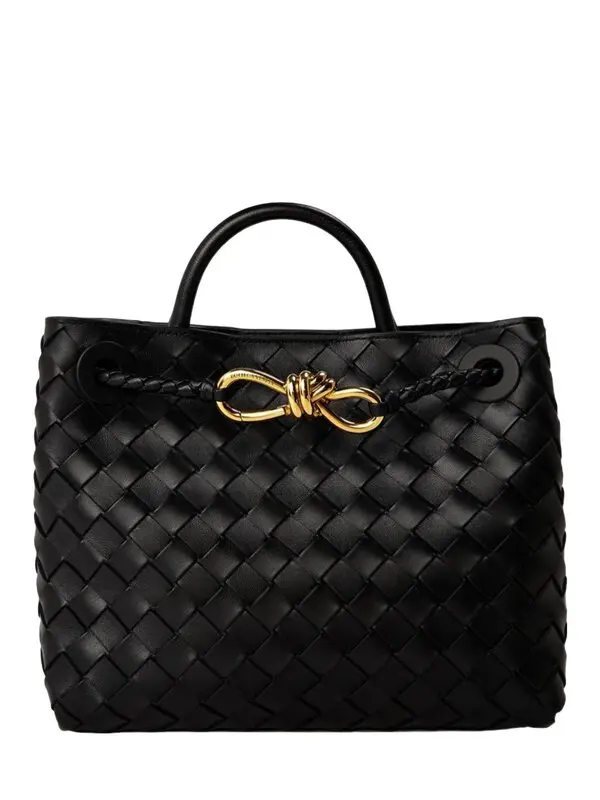 Bottega Veneta Woven Leather Shoulder Bag With Knot Detail - Black
