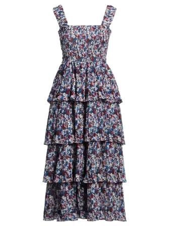 GANNI Floral Print Tiered Maxi Dress - Gray