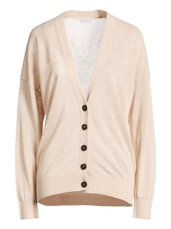 Brunello Cucinelli Long Sleeve V-neck Knit Cardigan - Nude