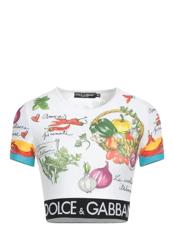 Dolce & Gabbana Multicolor Printed Cropped T-shirt - White