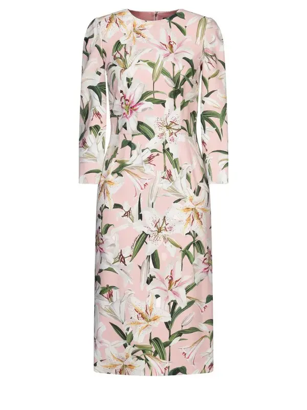 Dolce & Gabbana Floral Print Midi Dress - Nude
