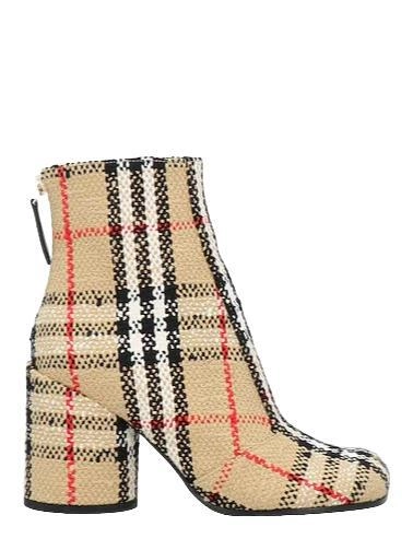 Burberry Plaid Ankle Boots With Block Heel - Nude